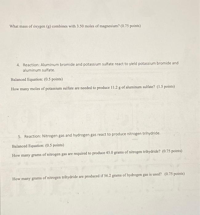 Solved Stoichiometry Study Questions Directions: For each of | Chegg.com