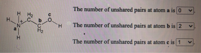 Solved The number of unshared pairs at atom a iso H Iz UO fu | Chegg.com