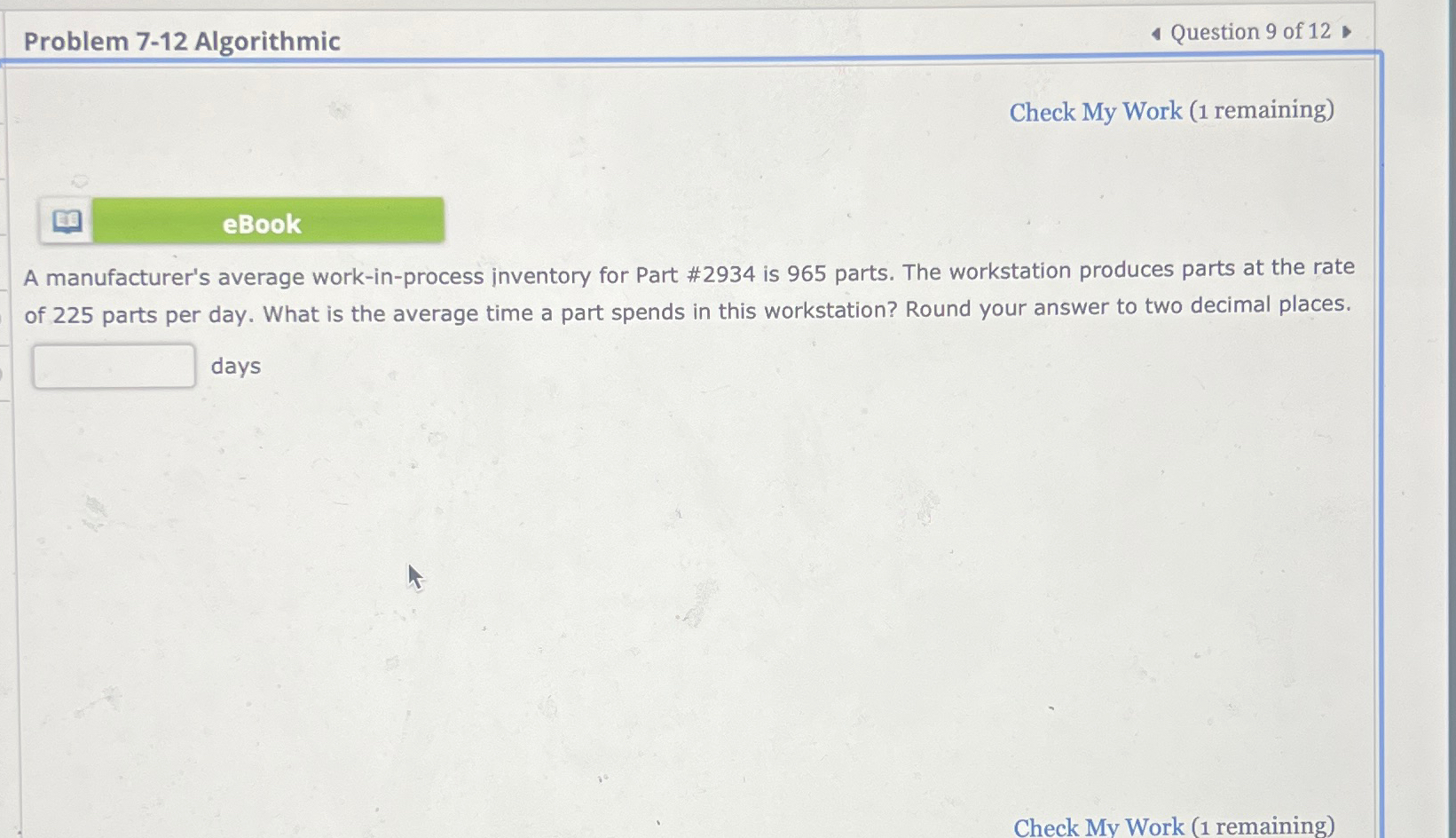Solved Problem 7-12 ﻿AlgorithmicQuestion 9 ﻿of 12Check My | Chegg.com