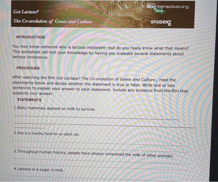 a Biainteractive.org Got Lactase? The Co-evolution of | Chegg.com