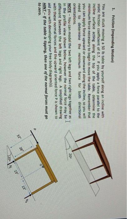 Solved 1. Friction (Impending Motion) You are stuck moving a | Chegg.com