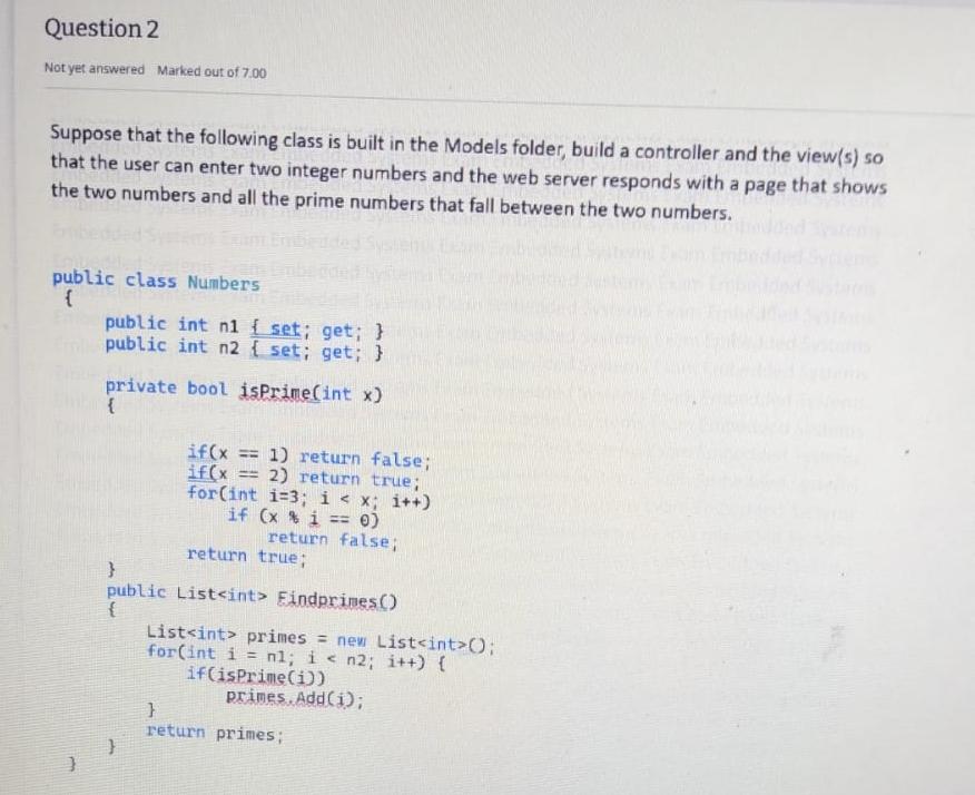 Solved Question 2Not yet answered Marked out of 7.00Suppose | Chegg.com