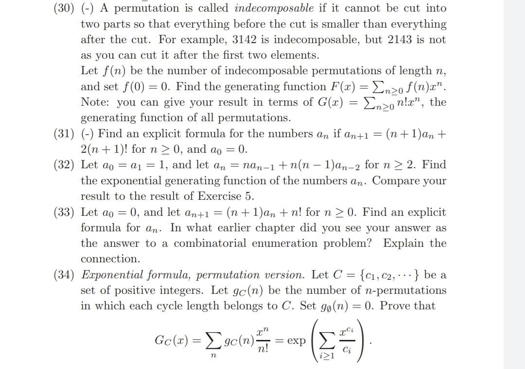 Solved (30) (-) A permutation is called indecomposable if it | Chegg.com