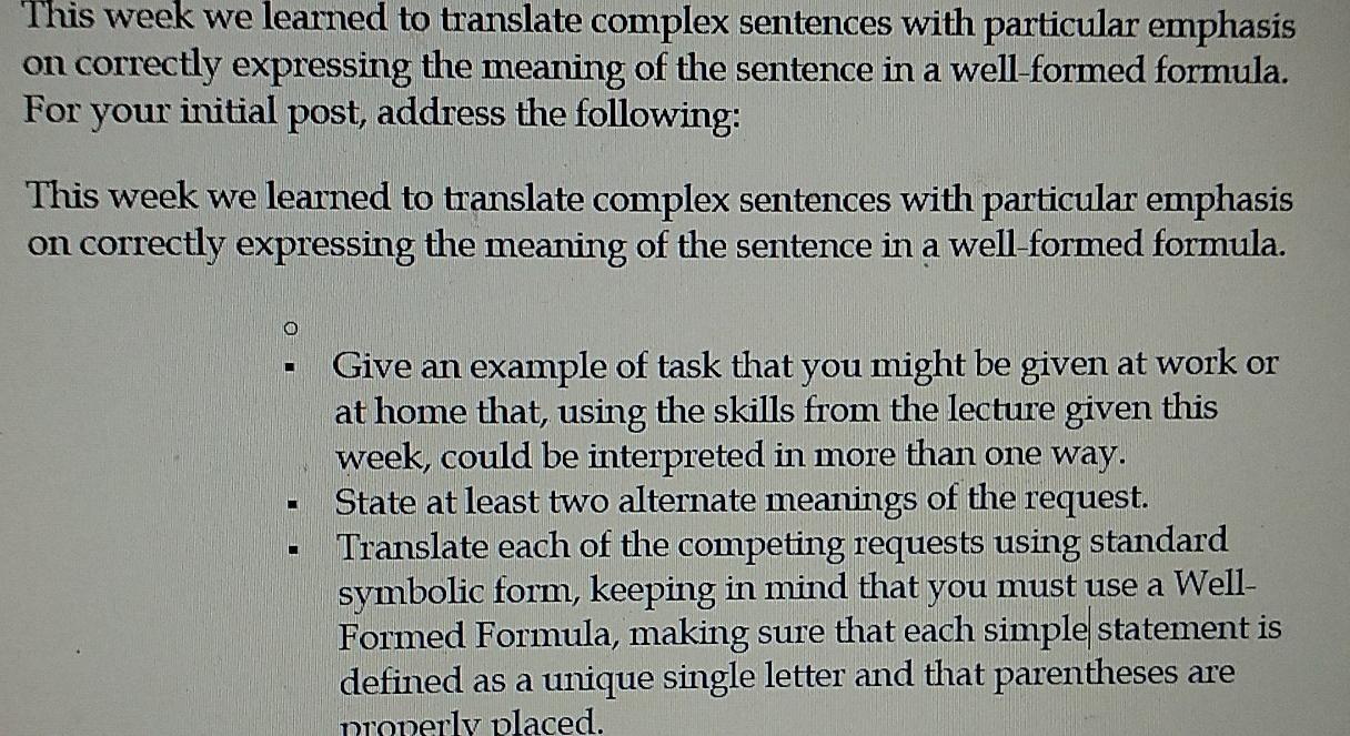 This week we learned to translate complex sentences | Chegg.com