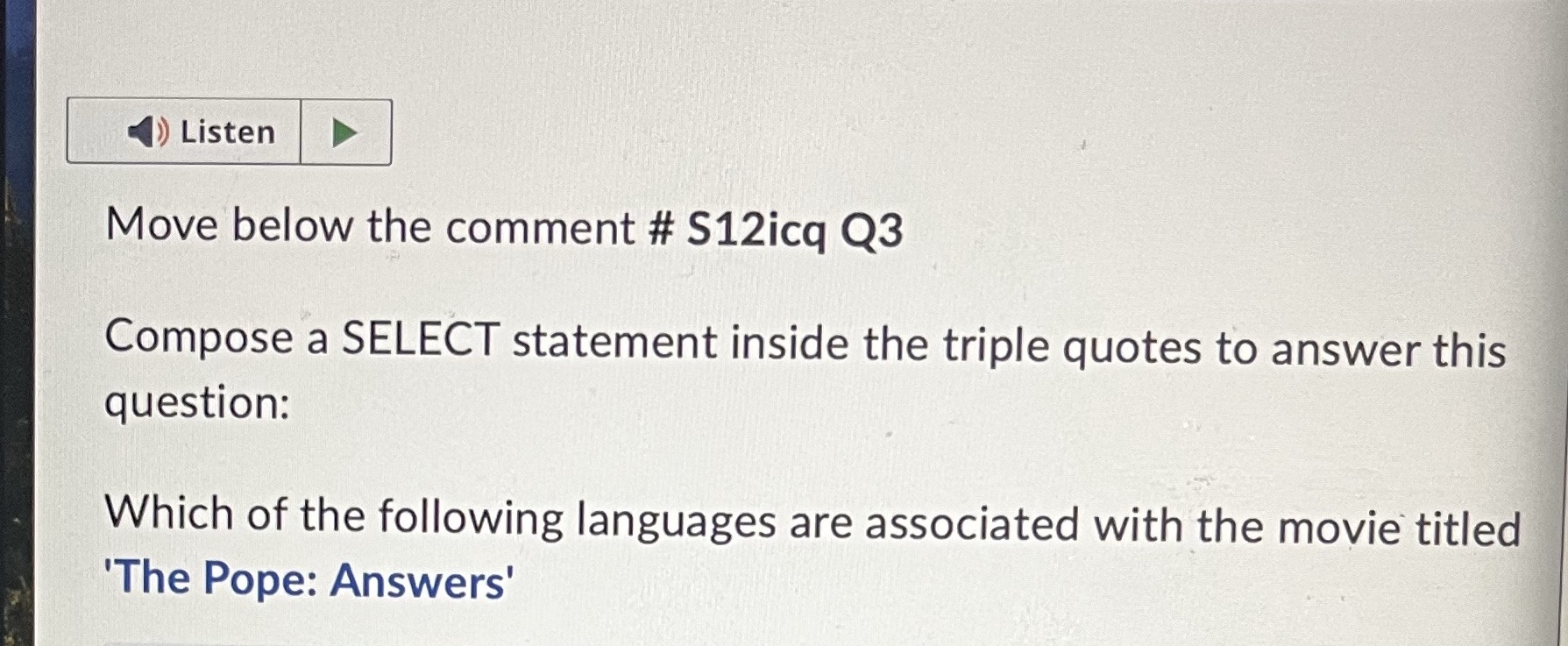 Solved by an EXPERT ListenMove below the comment # S12icq Q3Compose a | Chegg.com