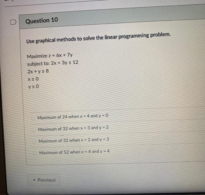 Solved Question 10 Use graphical methods to solve the linear | Chegg.com