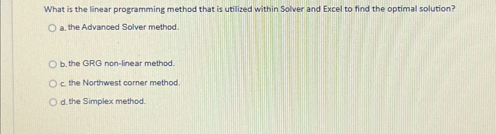 Solved What Is The Linear Programming Method That Is 3104