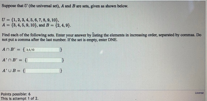 Solved Suppose that U (the universal set), A and B are sets, | Chegg.com