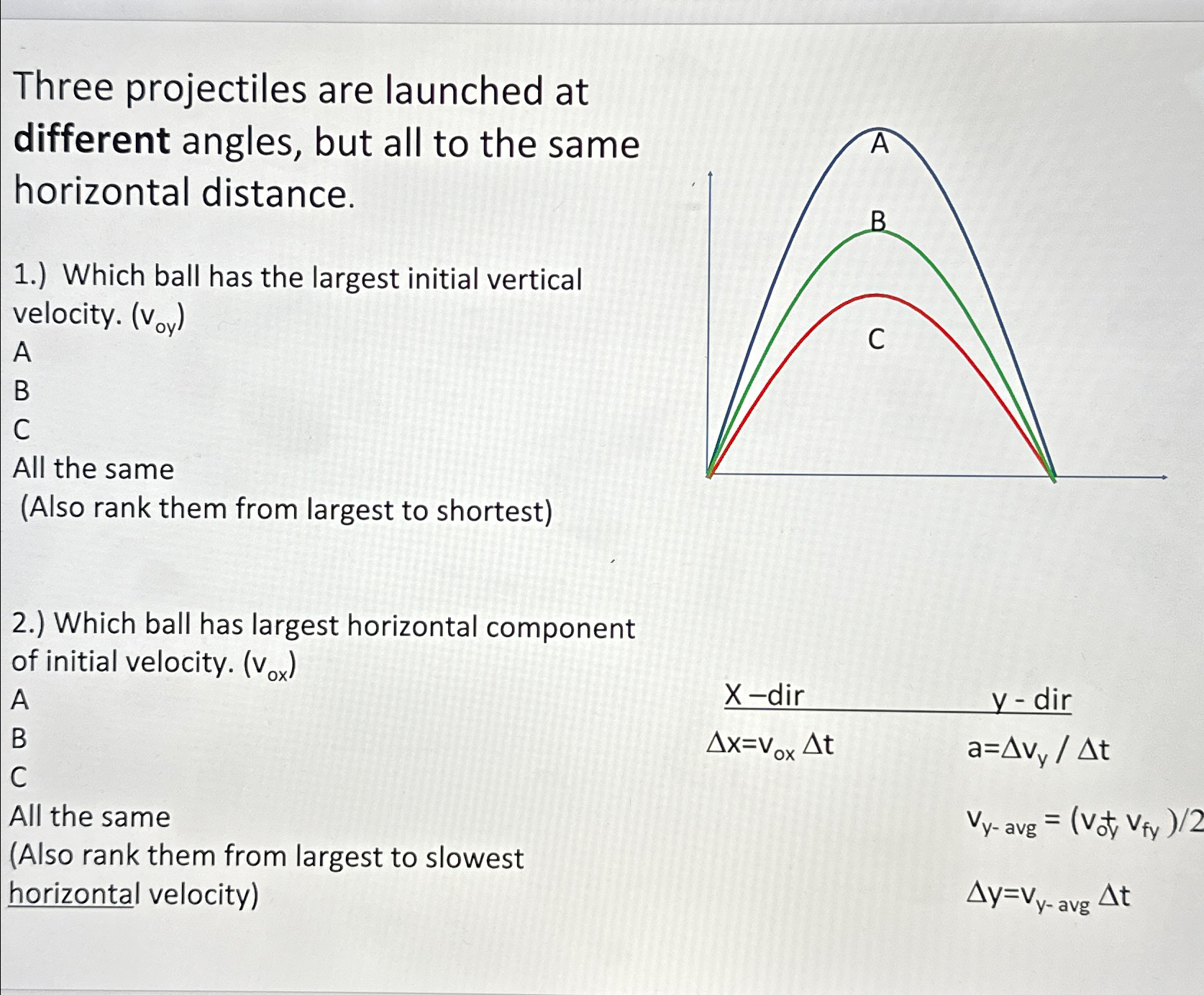 Solved Three projectiles are launched at different angles, | Chegg.com