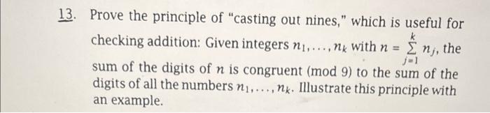 Solved 3. Prove the principle of "casting out nines," which | Chegg.com