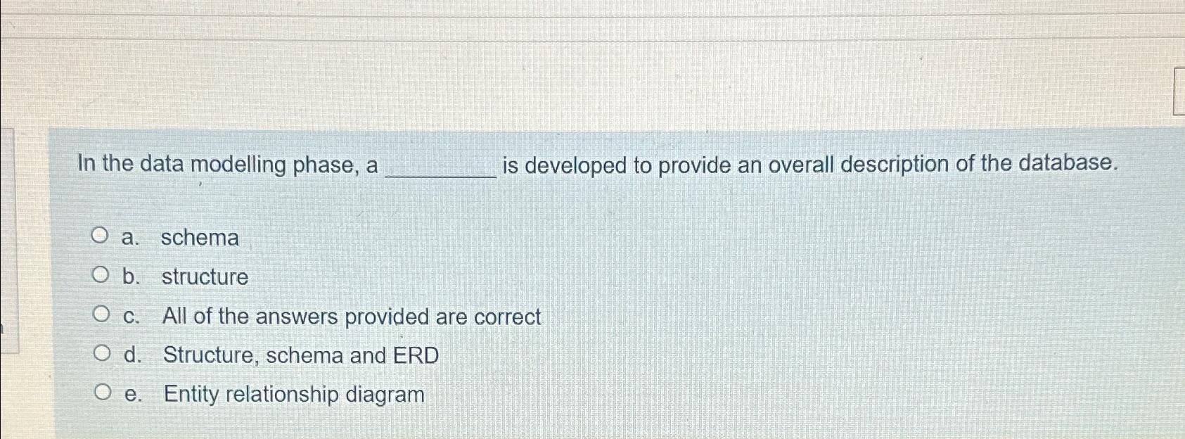 Solved In the data modelling phase, a is developed to | Chegg.com