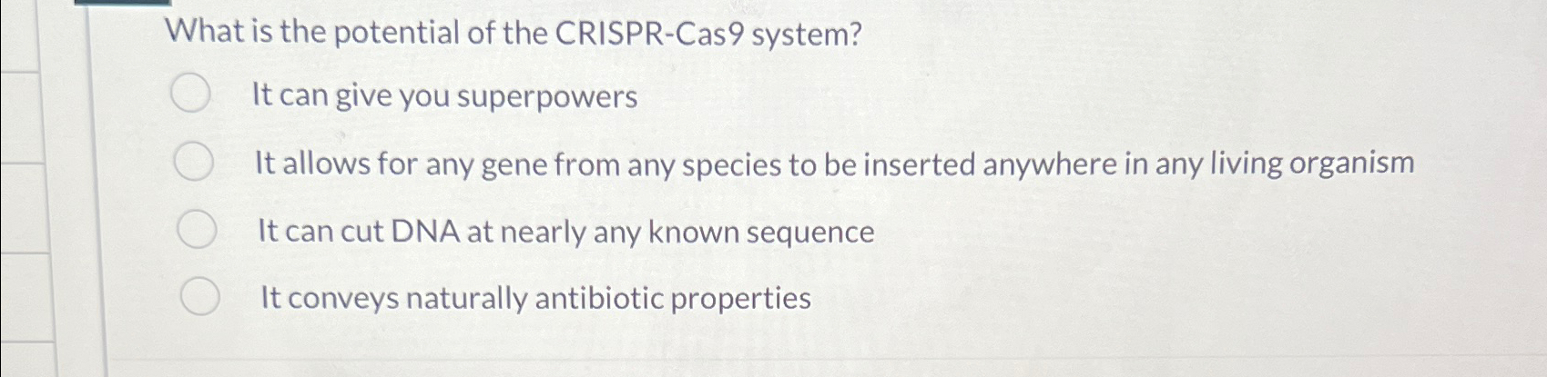 Solved What is the potential of the CRISPR-Cas9 ﻿system?It | Chegg.com