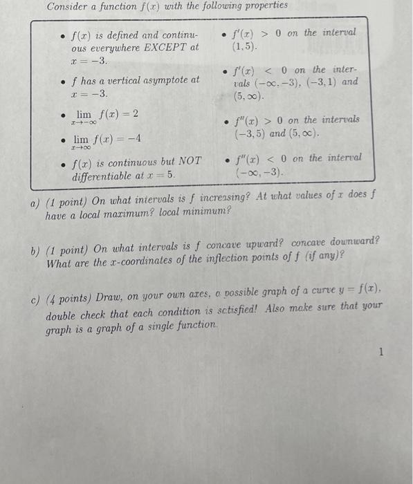 Solved - f(x) is defined and continuous everywhere EXCEPT at | Chegg.com