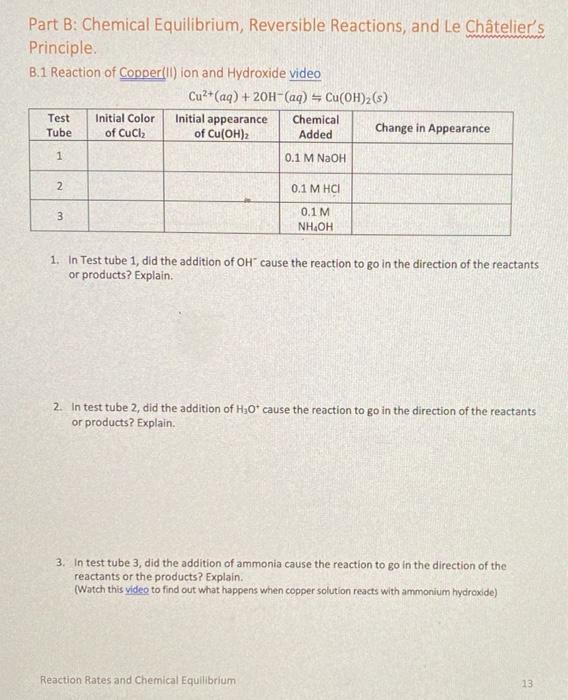 Solved Part B: Chemical Equilibrium, Reversible Reactions, | Chegg.com