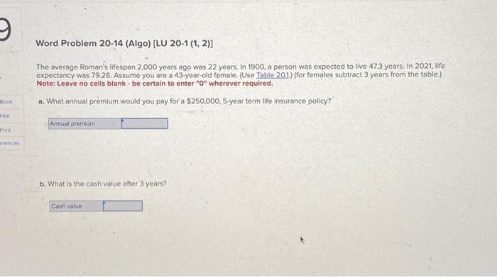 Solved Word Problem 20-14 (Algo) [LU 20-1 (1,2)] The average | Chegg.com