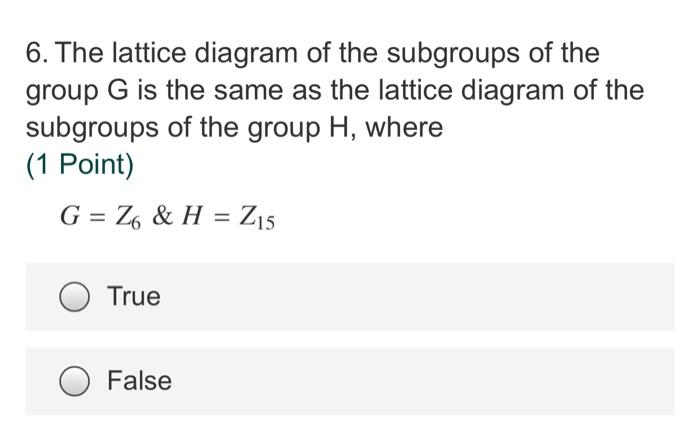 Solved 6. The lattice diagram of the subgroups of the group | Chegg.com