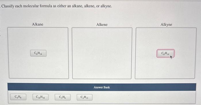 Solved Classify each molecular formula as either an alkane, | Chegg.com