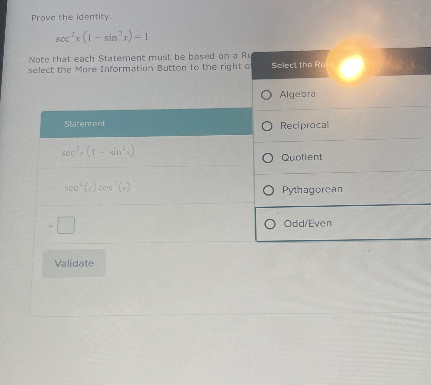 Solved Prove the identity.sec2x(1-sin2x)=1Note that each | Chegg.com