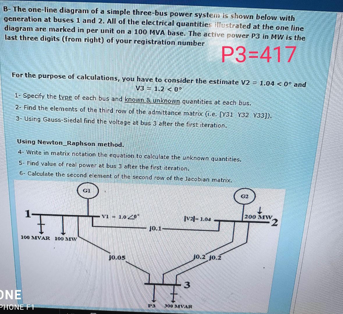 Solved B- The one-line diagram of a simple three-bus power | Chegg.com