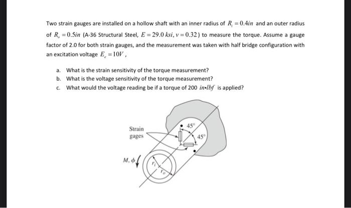 Solved Two strain gauges are installed on a hollow shaft | Chegg.com