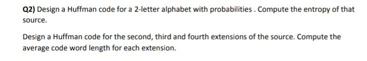 Solved Q2) Design a Huffman code for a 2-letter alphabet | Chegg.com