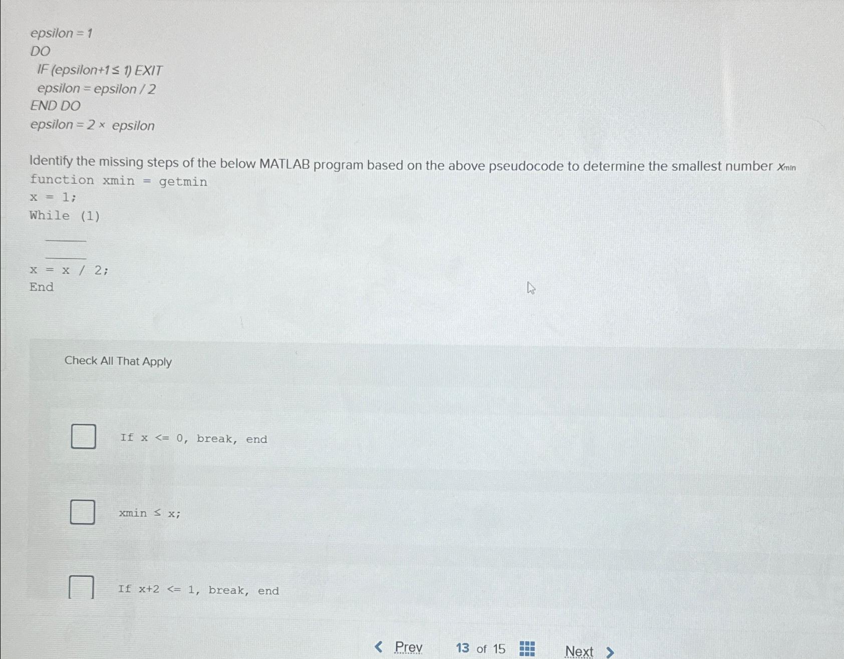 Solved )≤(1 ﻿Identify the missing steps of the below MATLAB | Chegg.com