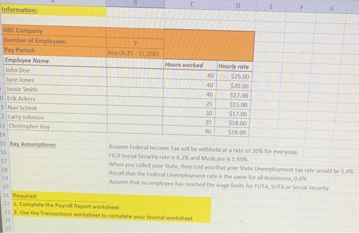 Solved REQUIRED:1. Complete the Payroll worksheet 2. Use the | Chegg.com