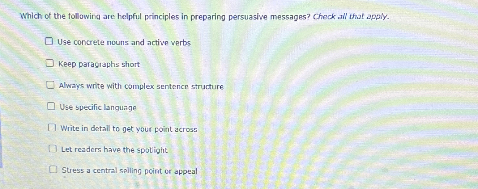 Solved Which of the following are helpful principles in | Chegg.com
