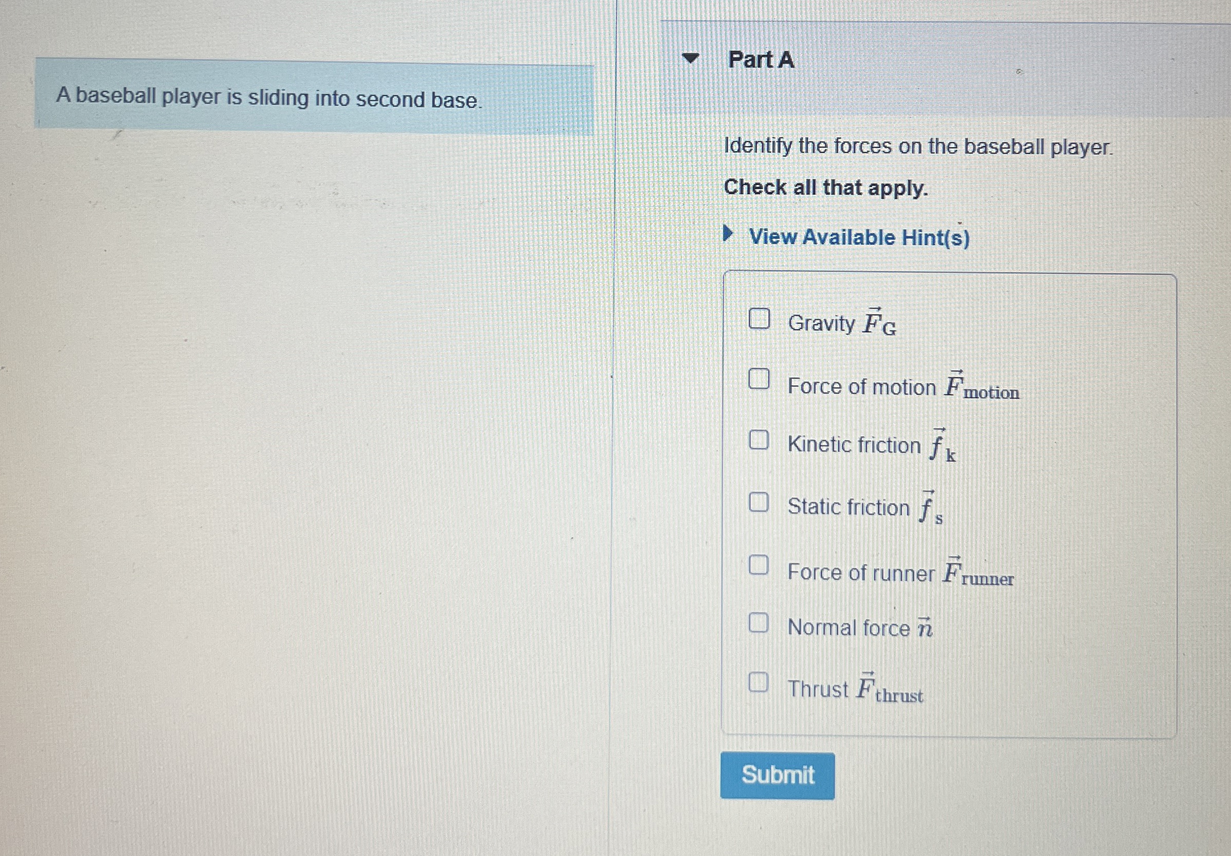 Solved A baseball player is sliding into second base.Part | Chegg.com