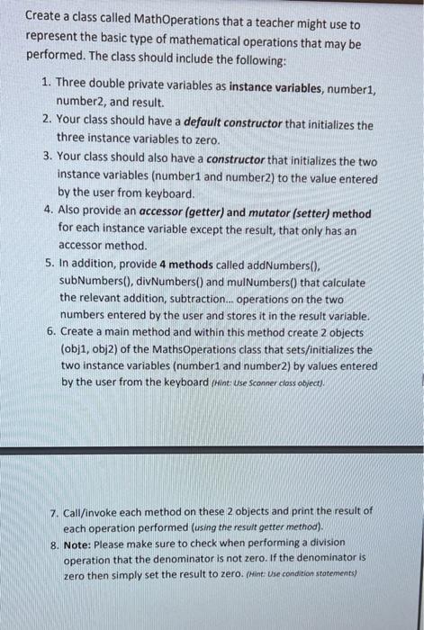 Solved Create a class called MathOperations that a teacher | Chegg.com