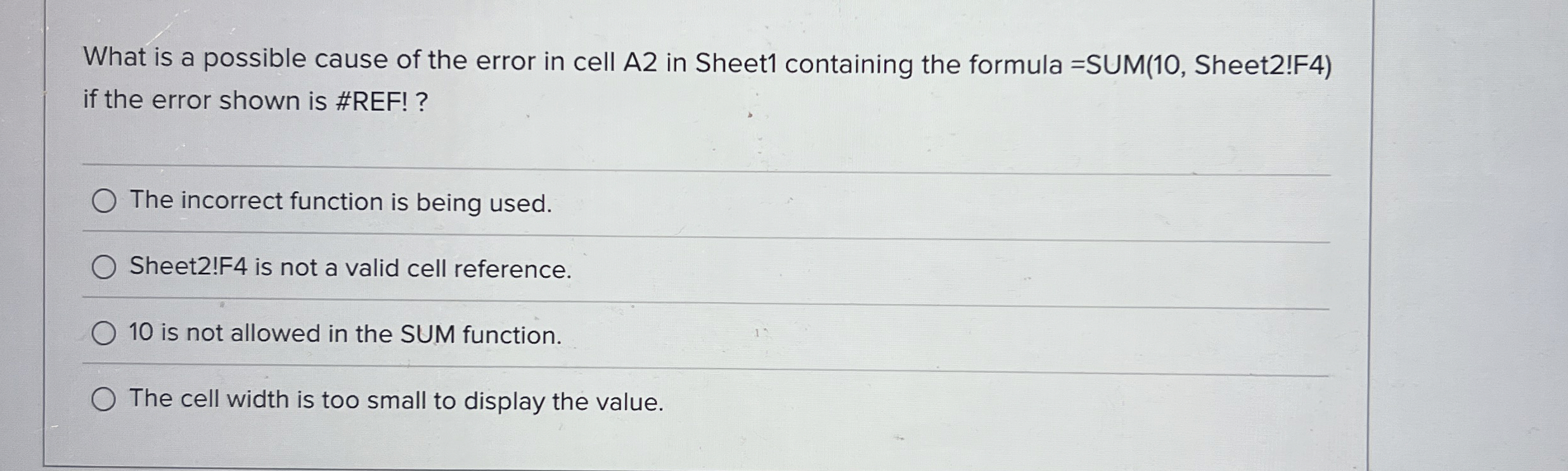 Solved What is a possible cause of the error in cell A2 ﻿in | Chegg.com