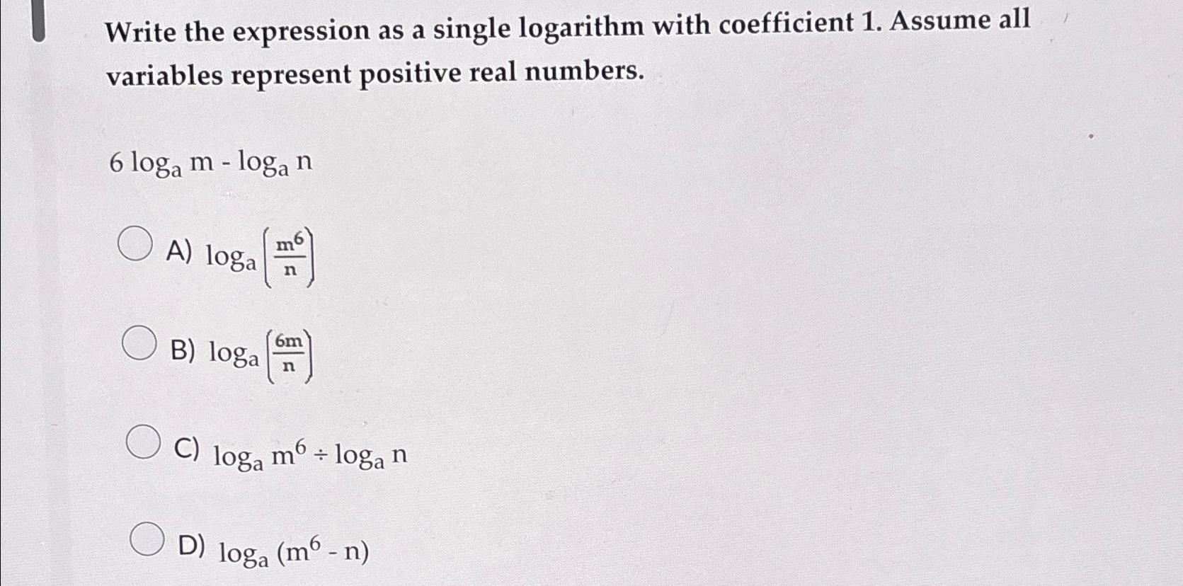 Solved Write The Expression As A Single Logarithm With 