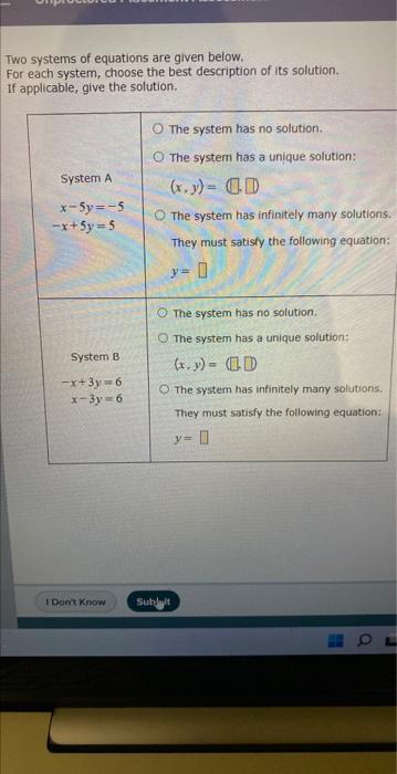 Solved Two systems of equations are given below. For each | Chegg.com