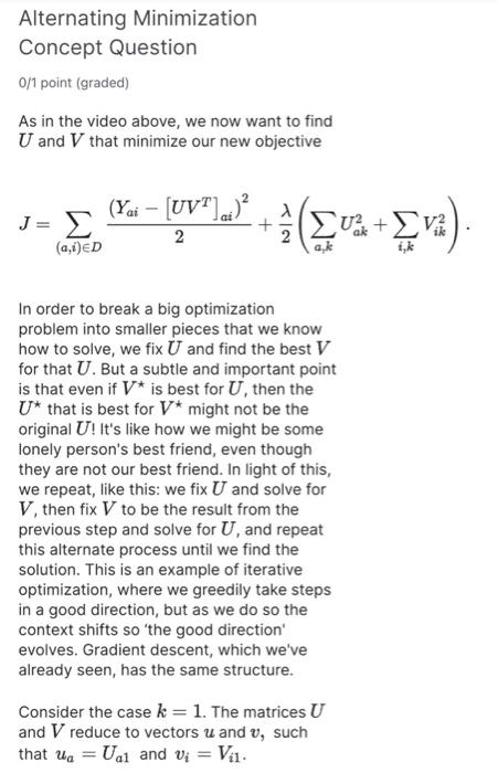 Solved Alternating Minimization Concept Question 0/1 point | Chegg.com