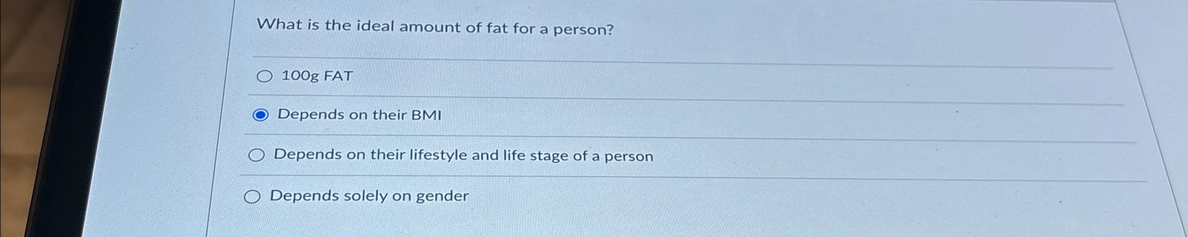 Solved What is the ideal amount of fat for a person?100g | Chegg.com