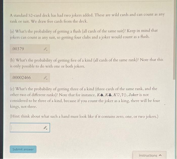 Solved whats the probability of getting three of a kind( | Chegg.com