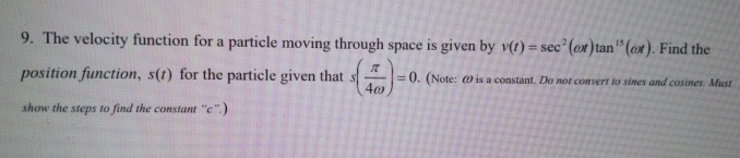 Solved The velocity function for a particle moving through | Chegg.com