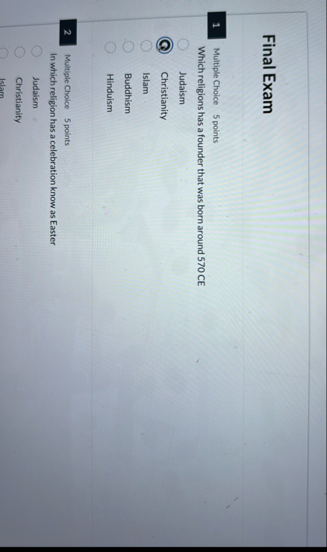 Solved Final Exam1Multiple Choice5 ﻿pointsWhich religions | Chegg.com