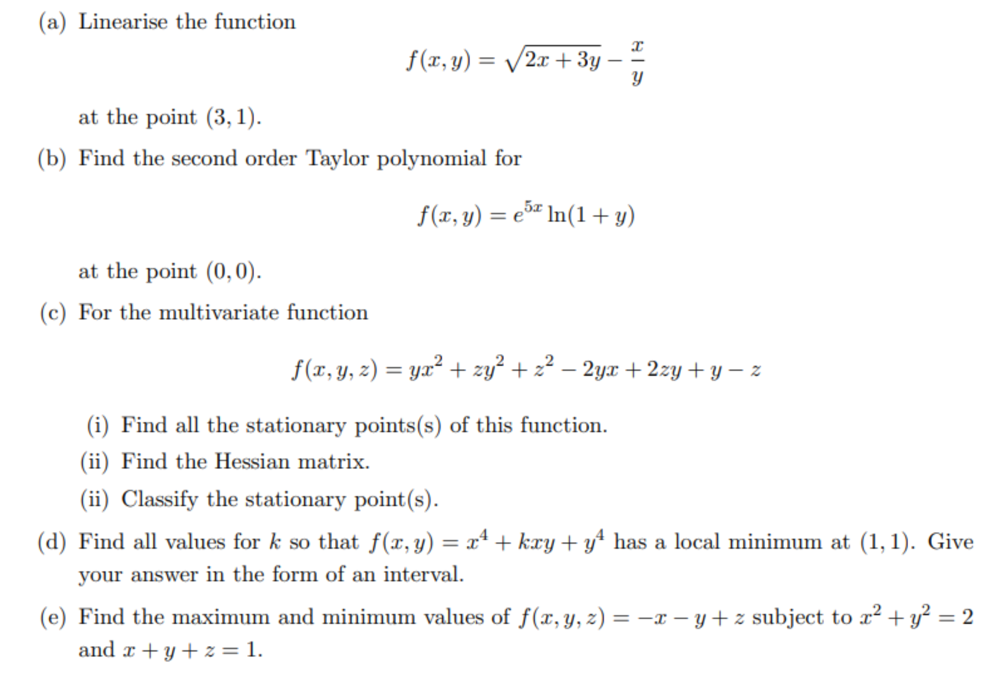 (a) ﻿Linearise the functionf(x,y)=2x+3y2-xyat the | Chegg.com