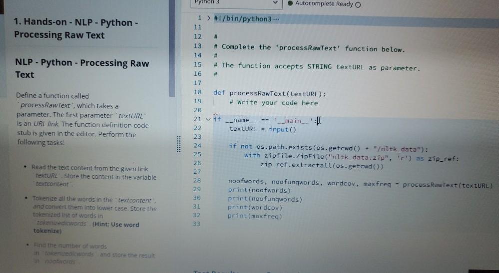1. Hands-on - NLP - Python - Processing Raw Text NLP | Chegg.com