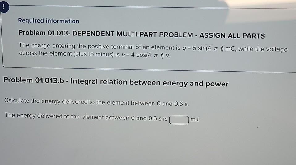 Solved ! Required information Problem 01.013- DEPENDENT | Chegg.com