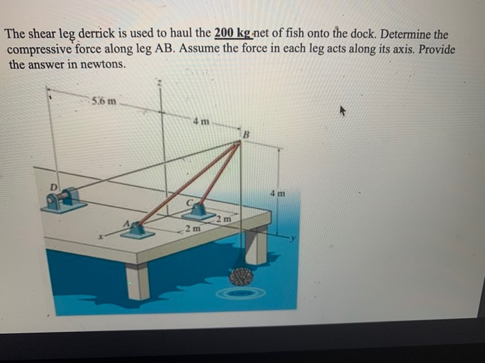 Solved The shear leg derrick is used to haul the 200 kg net | Chegg.com