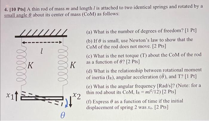 Solved 4. [10 Pts] A thin rod of mass m and length l is | Chegg.com
