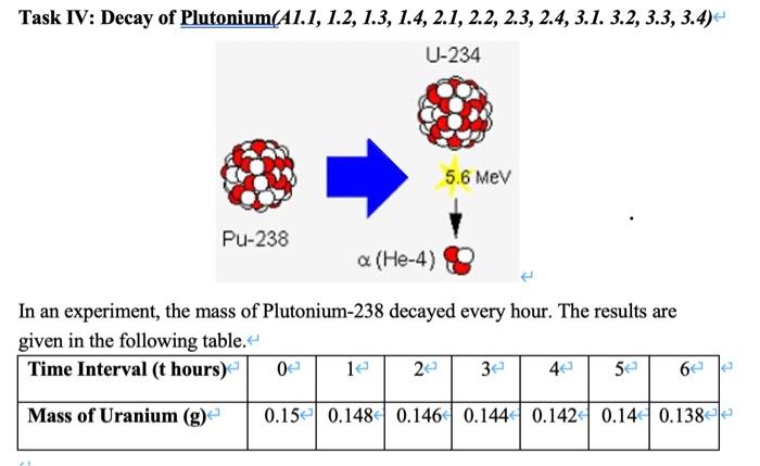 Solved Task IV: Decay of Plutonium(A1.1, 1.2, 1.3, 1.4, 2.1, | Chegg.com