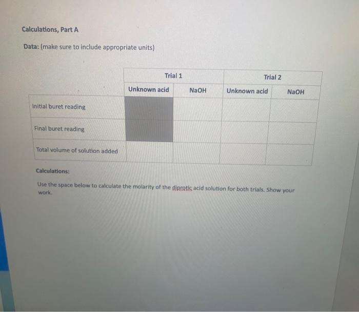 Calculations, Part A Data: (make sure to include | Chegg.com