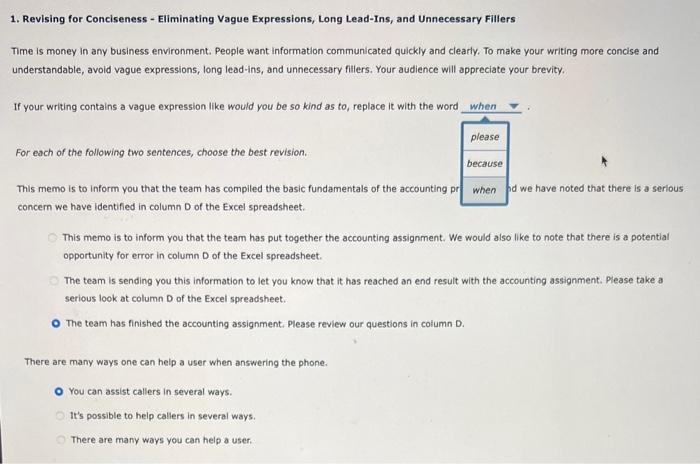 1. Revising for Conciseness - Eliminating Vague | Chegg.com