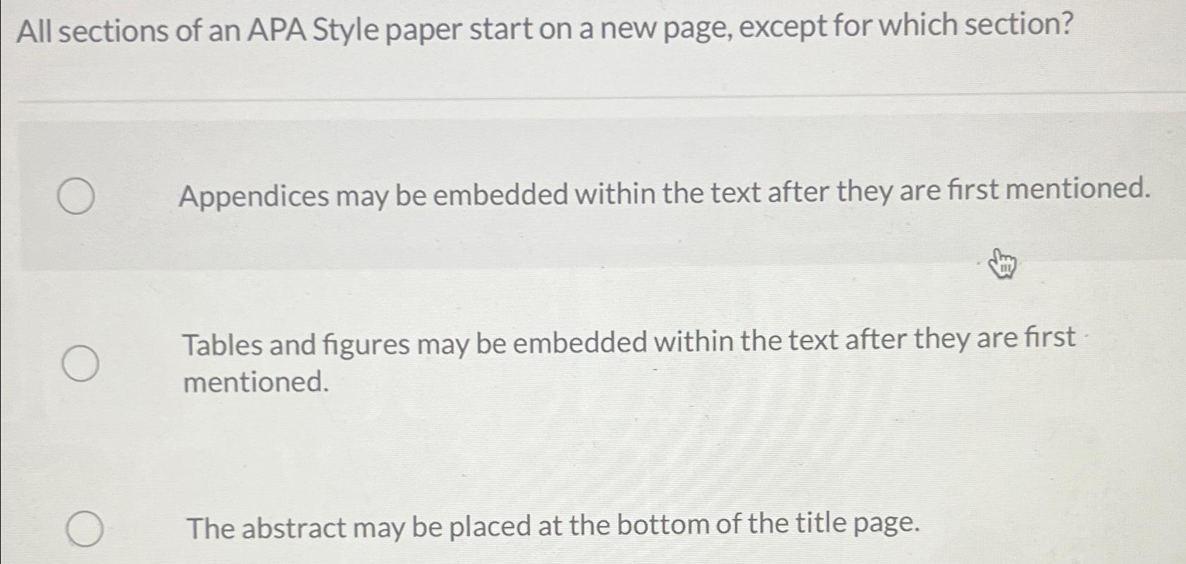Solved All sections of an APA Style paper start on a new | Chegg.com