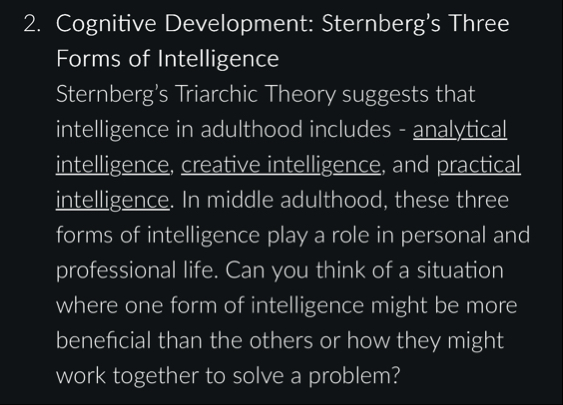 [Solved]: Cognitive Development: Sternberg's Three Forms