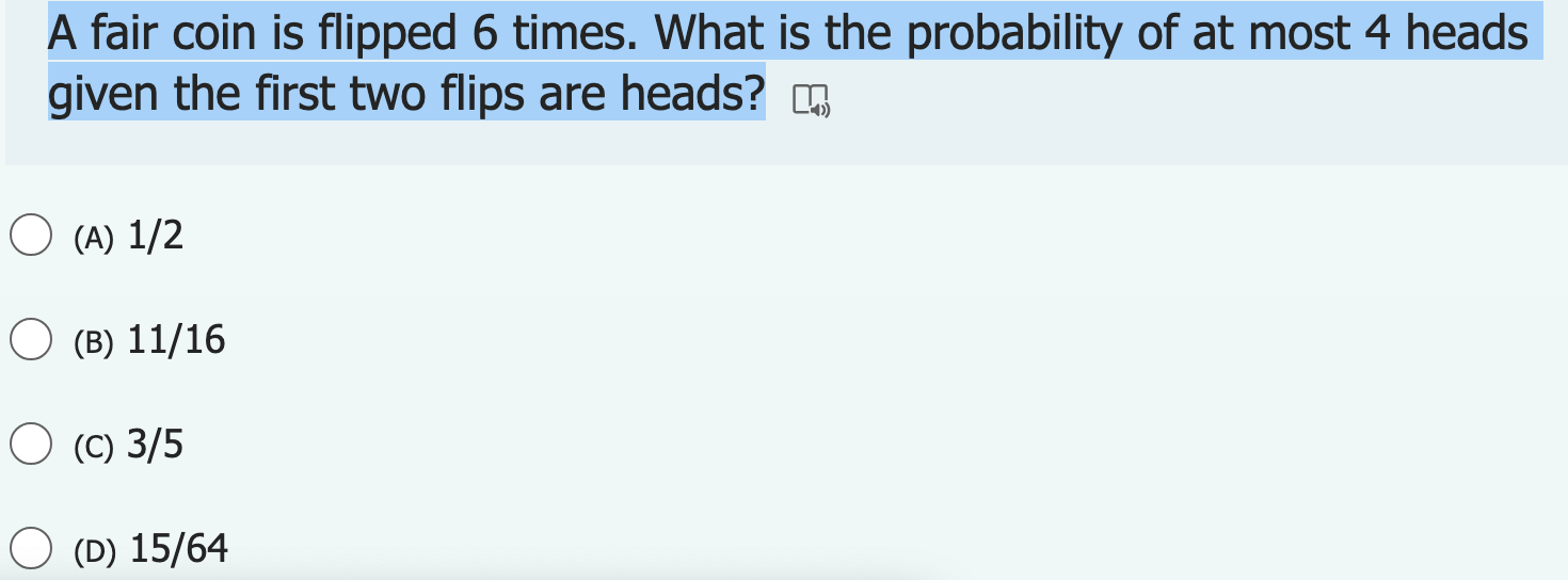 Solved A fair coin is flipped 6 ﻿times. What is the | Chegg.com