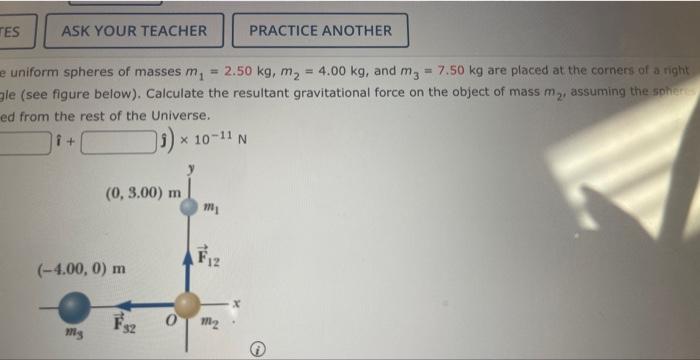 Solved Three uniform spheres of masses m1=2.50 kg,m2=4.00 | Chegg.com